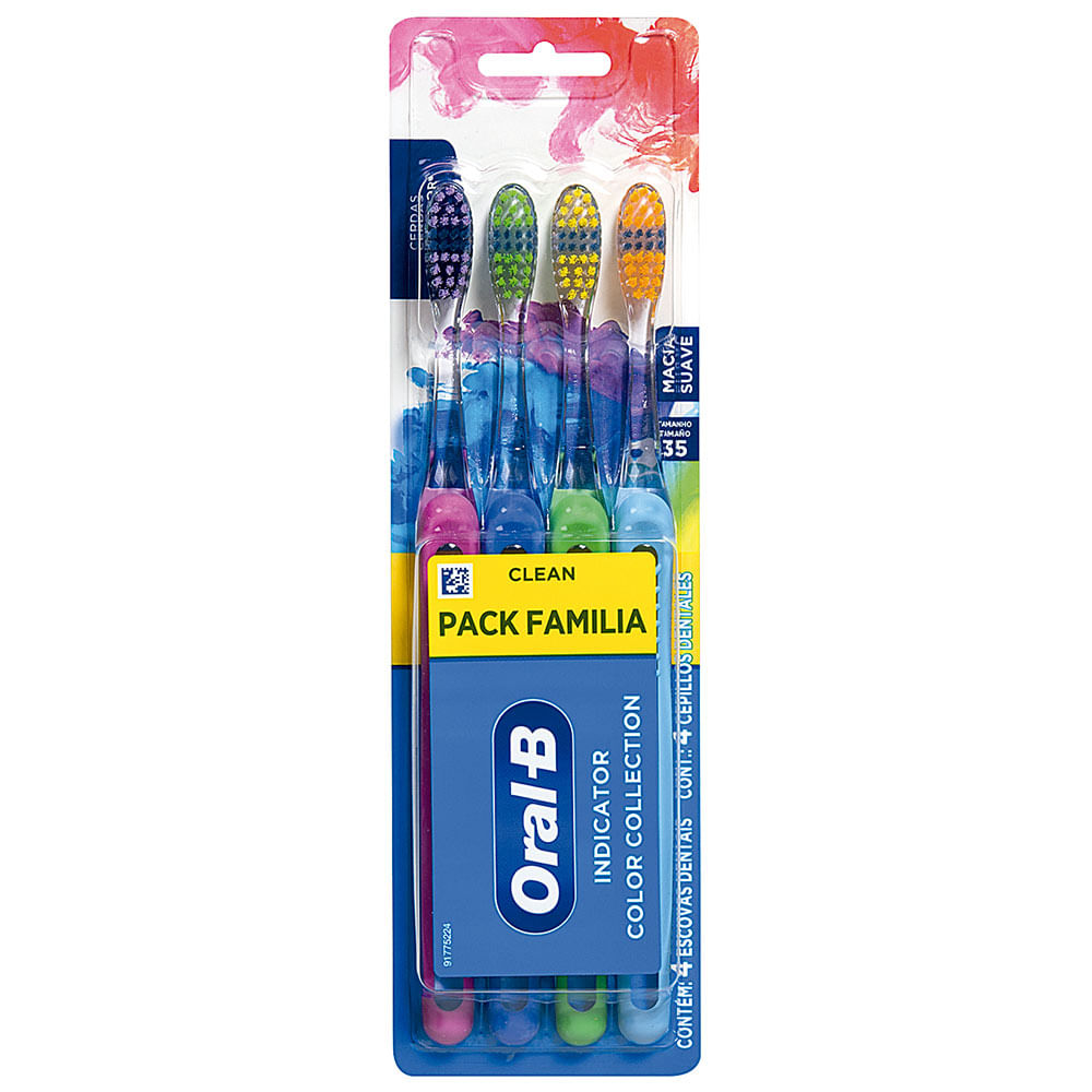Conjunto com 4 Escovas Dentais Oral-B Colors Collection Indicator Macia ...