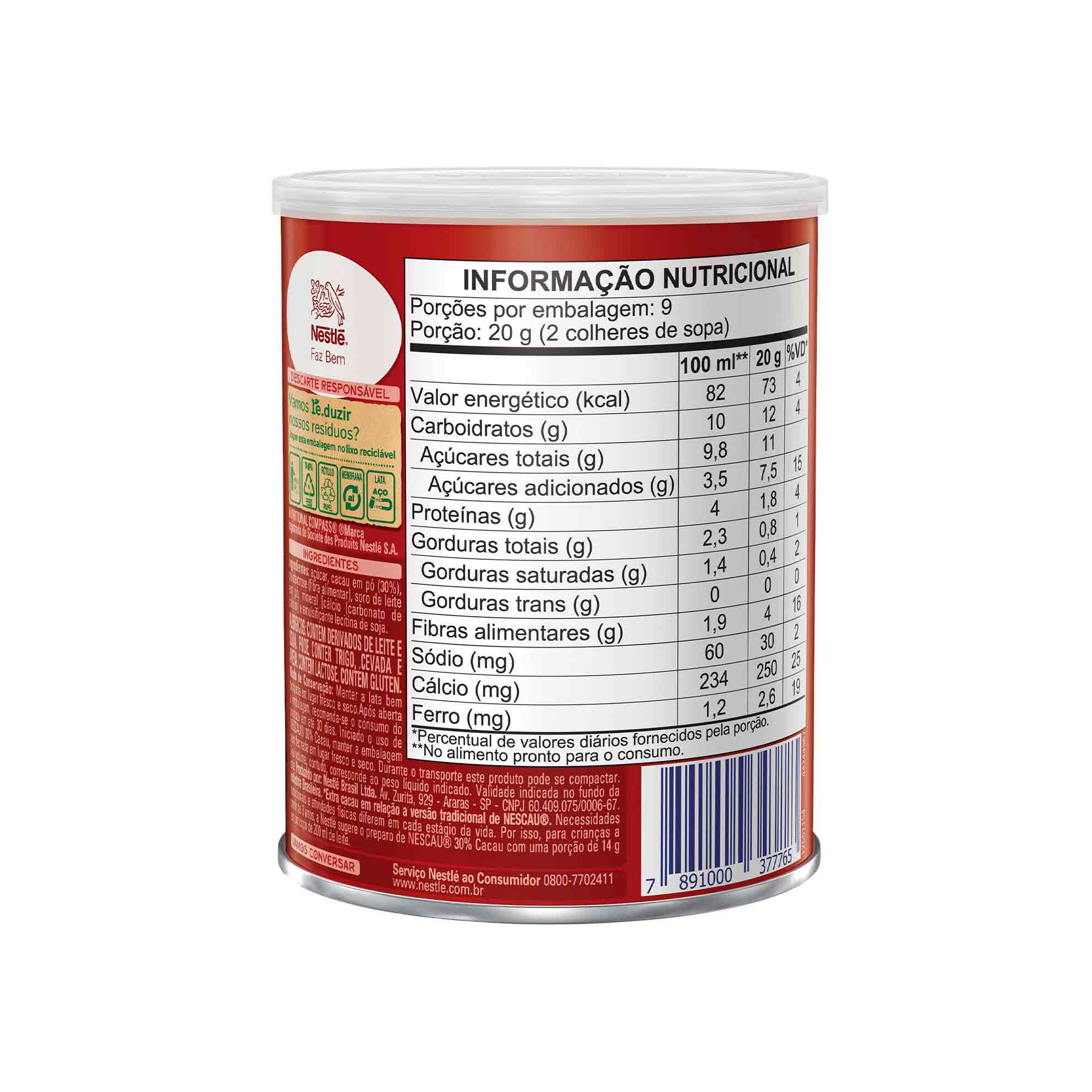 Achocolatado em Pó Nescau 30% Extra Cacau Nestlé 180g - Zaffari & Bourbon