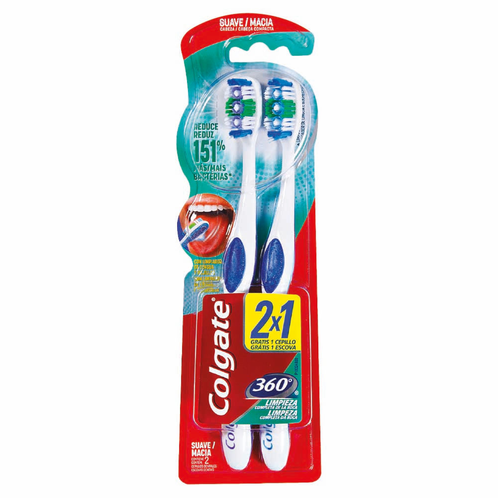 Conjunto com 2 Escovas Dentais Colgate 360° Macia - Zaffari