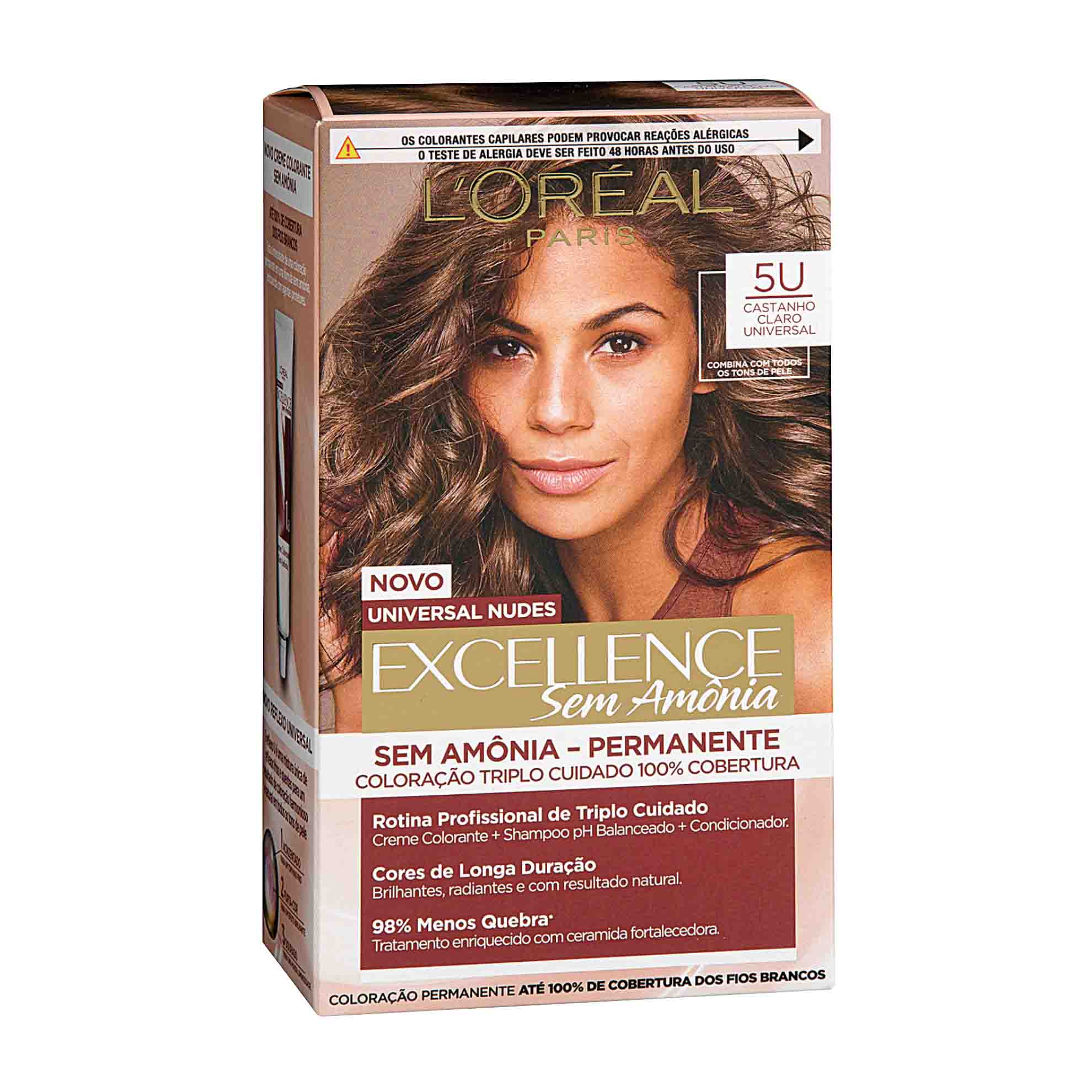 Tintura sem Amônia L'Oréal Excellence Castanho Claro Universal 5U - Zaffari