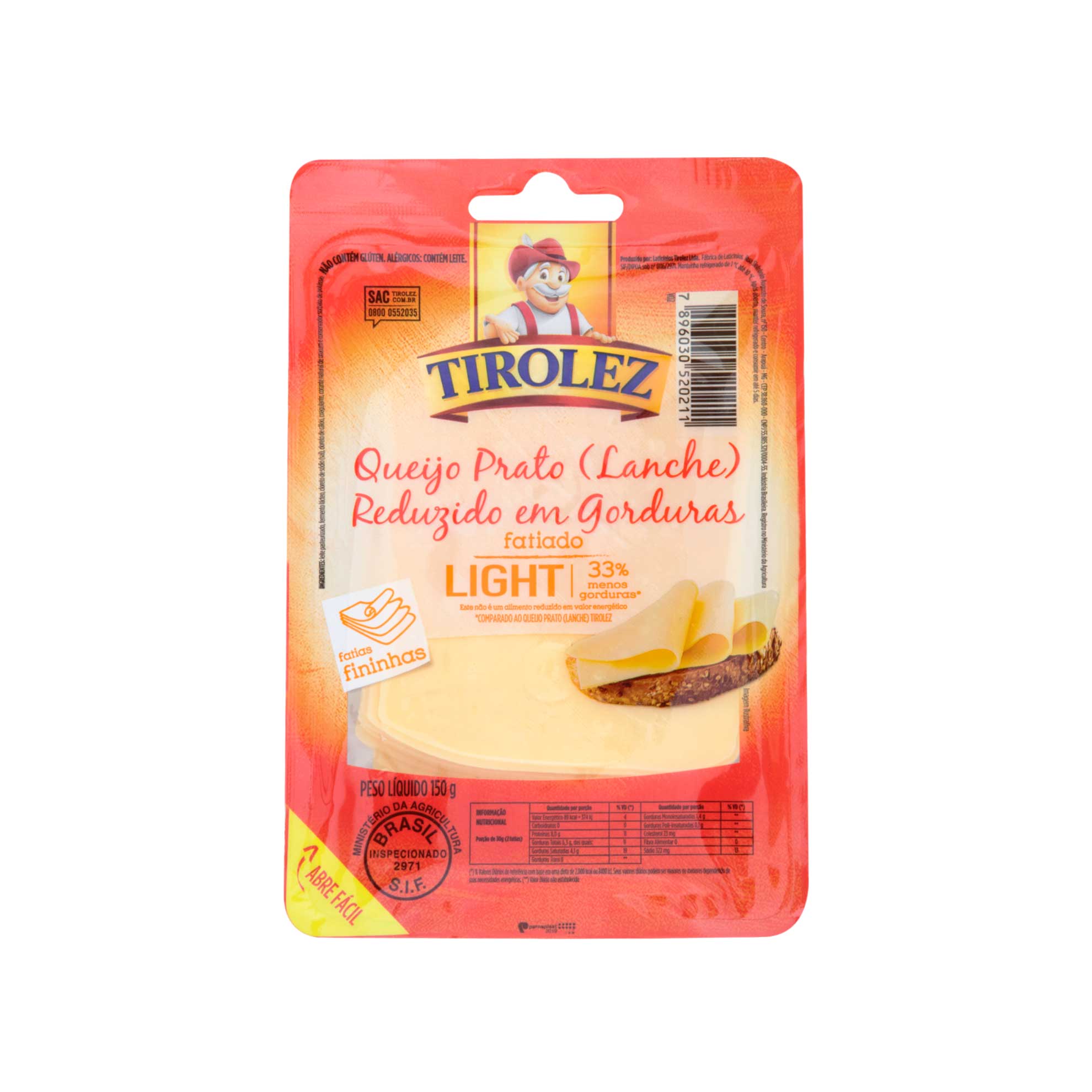 Queijo Prato Light Fatiado Tirolez 150g - Zaffari