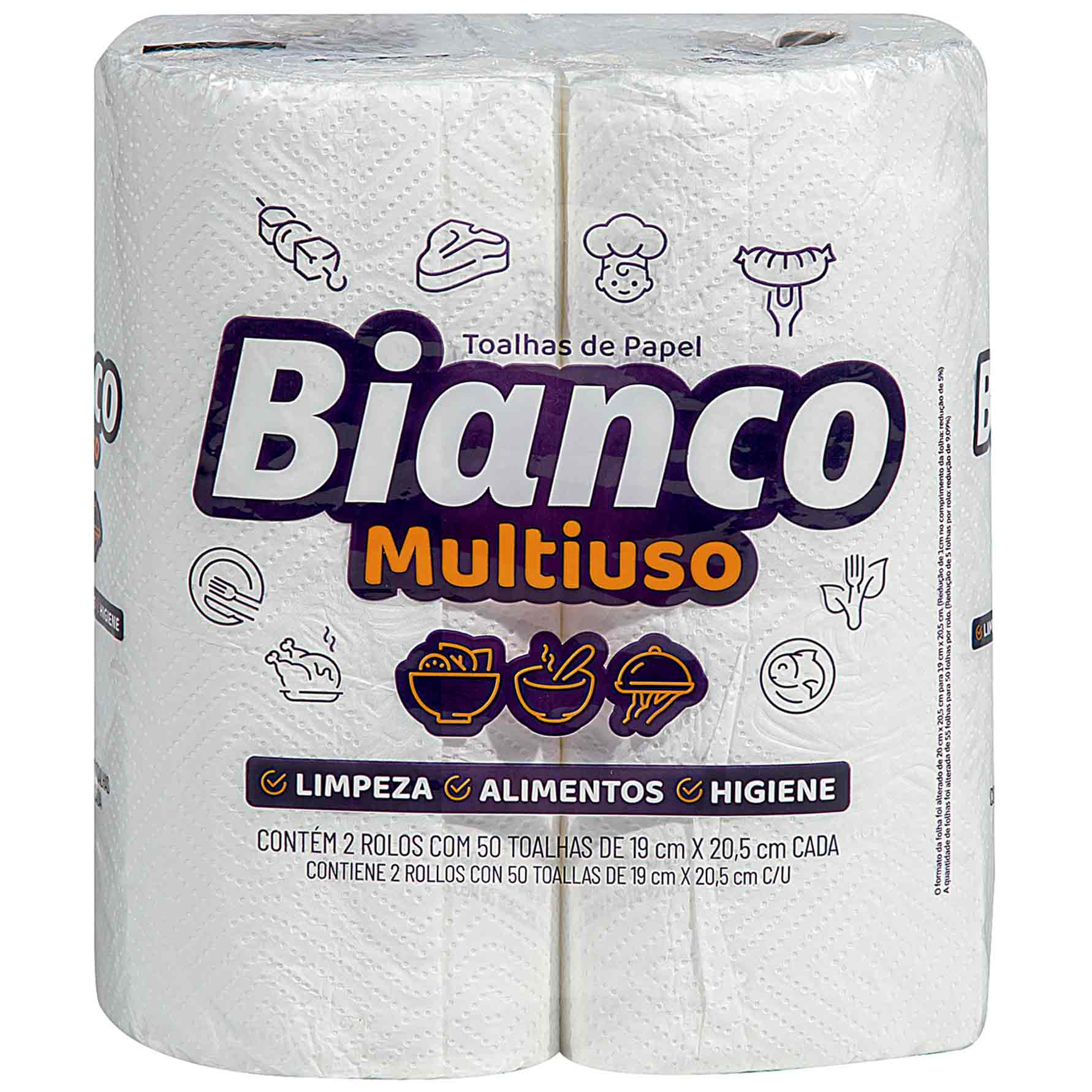 Papel Toalha em Rolo Multiuso Bianco 2 Unidades com 50 Folhas - Zaffari