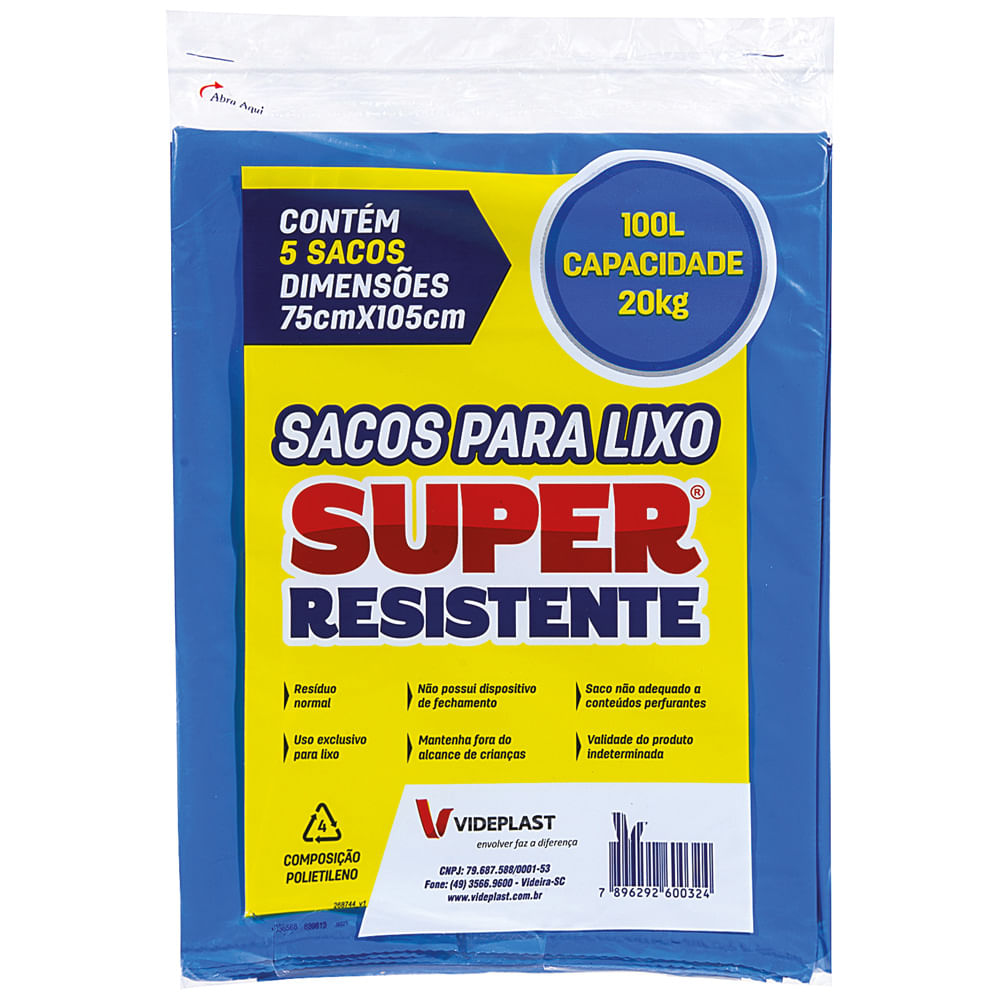 Sacos para Lixo Azul Super Resistente 5 Unidades de 100 Litros ...