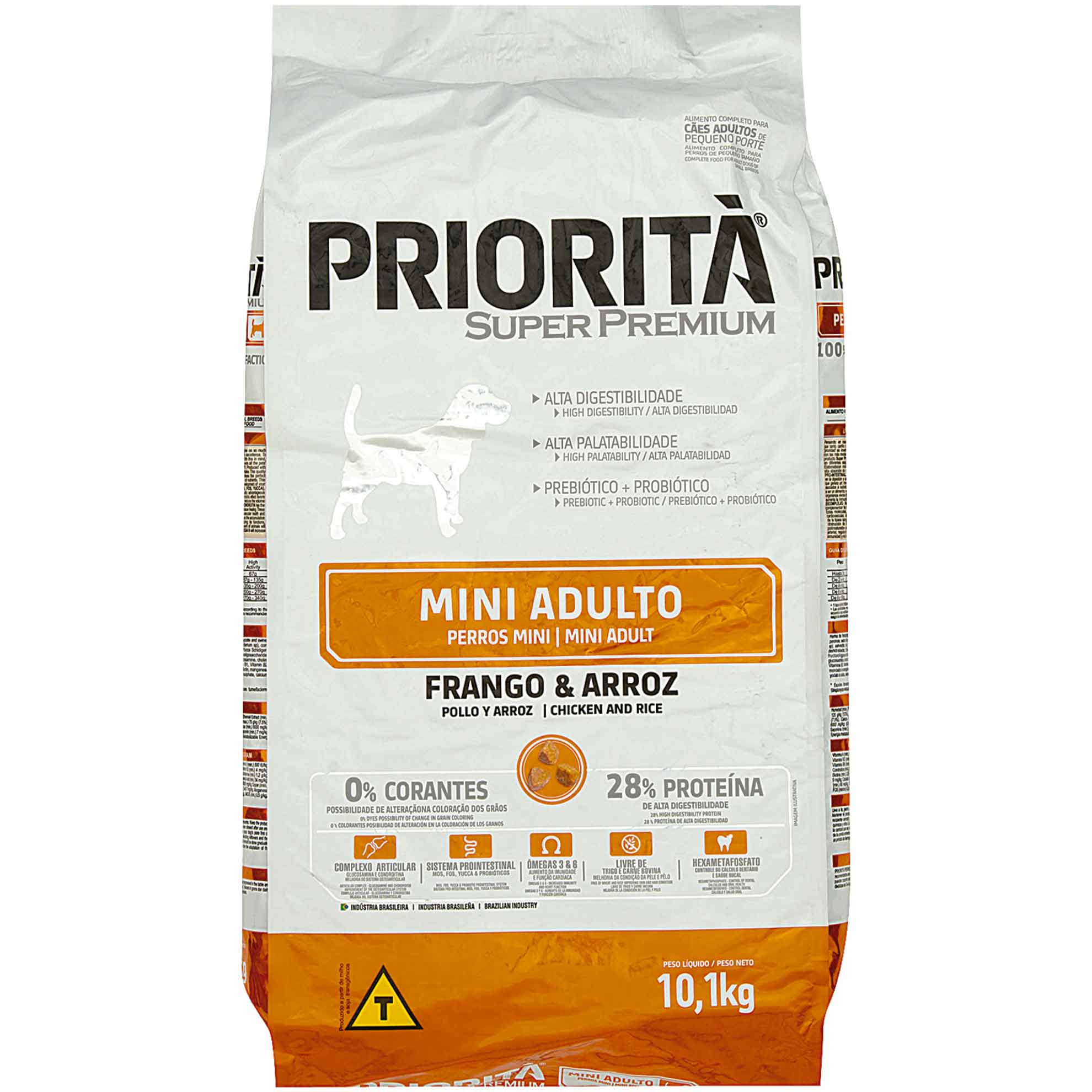 Ração para Cães Adultos Mini sabor Frango e Arroz Prioritá 10,1kg - Zaffari