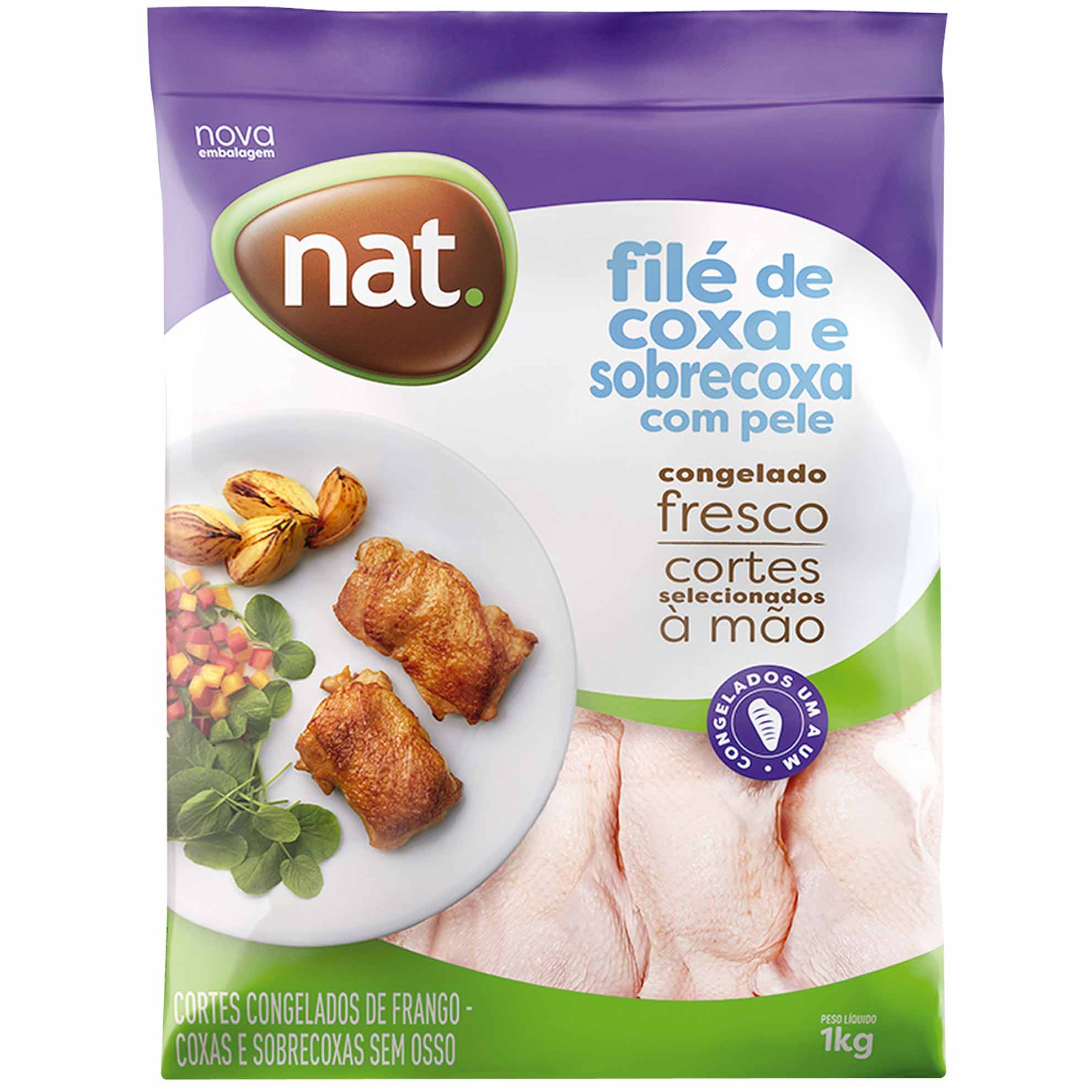 Filé de Coxa e Sobrecoxa de Frango com Pele Congelado IQF Nat 1kg - Zaffari