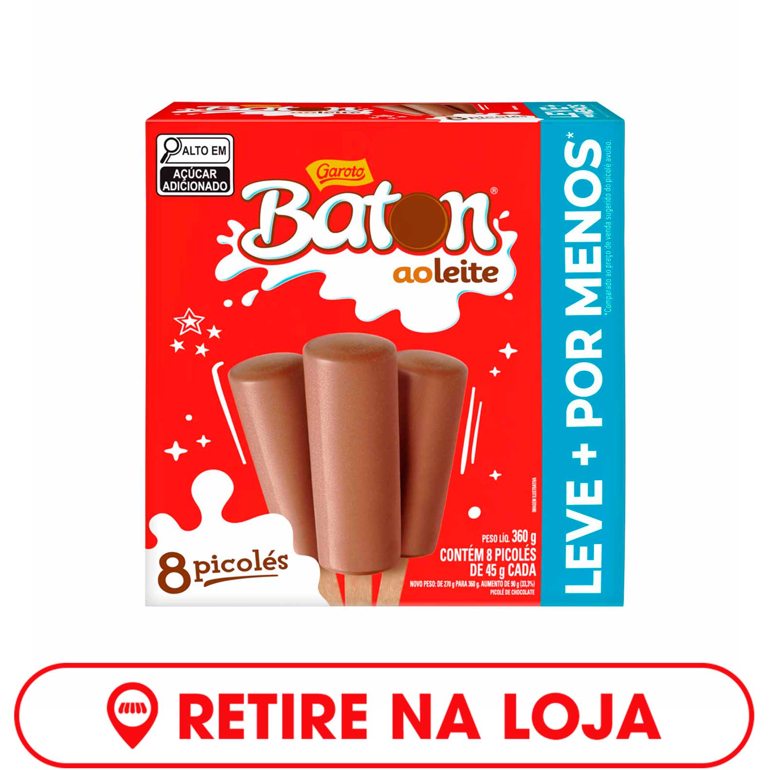 Picolé Baton ao Leite Garoto 360g 8 Unidades - Zaffari & Bourbon